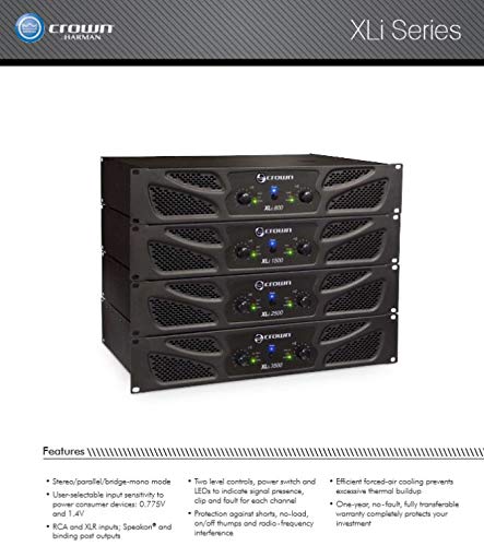 Crown Two-channel-750W at 4Ω Power Amplifier, Black, 750-Watts (XLi2500)