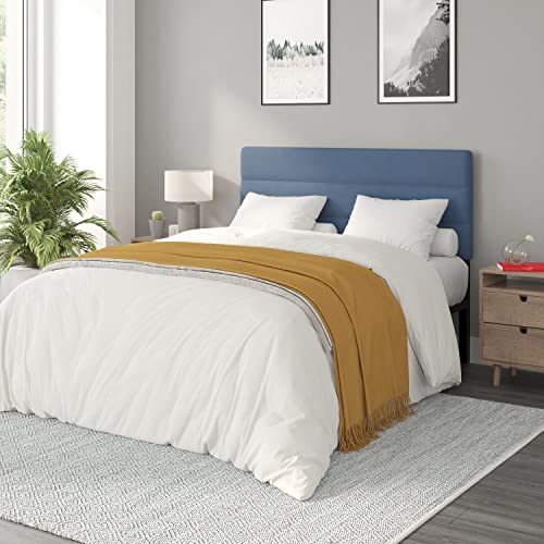 Flash Furniture Paxton Upholstered Headboard - Channel Stitched Blue Fabric Upholstery - Queen - Adjustable Height from 44.5" to 57.25" From Floor