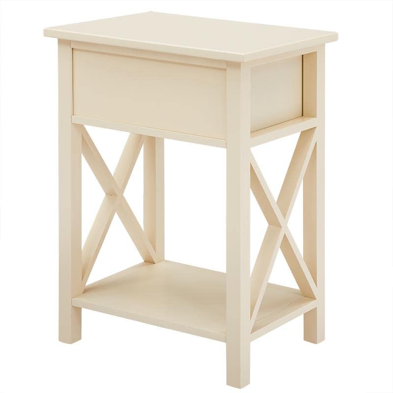Alisa 1.8 feet Small Profile Night Stand, Bedside Table, Side Tables Bedroom, Wooden Night Stands for Bedroom, Bed Side Table/Night Stand, Nightstand with Drawer, Bed Stand End Table w/ Drawer - Cream