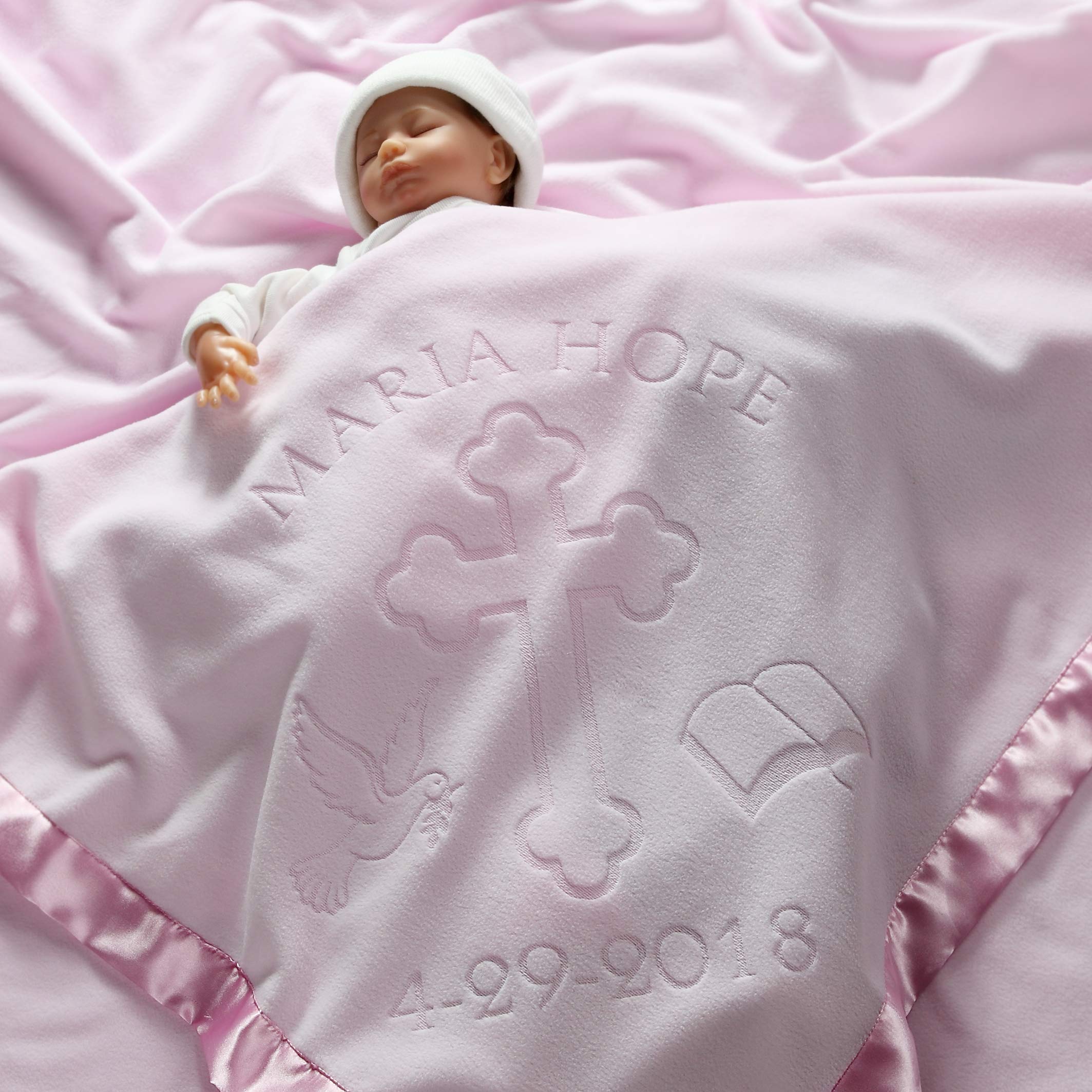 Custom Catch Personalized Baptism Baby Blanket Gift - Boy or Girl Christening - Name and Date (2 Text Lines)