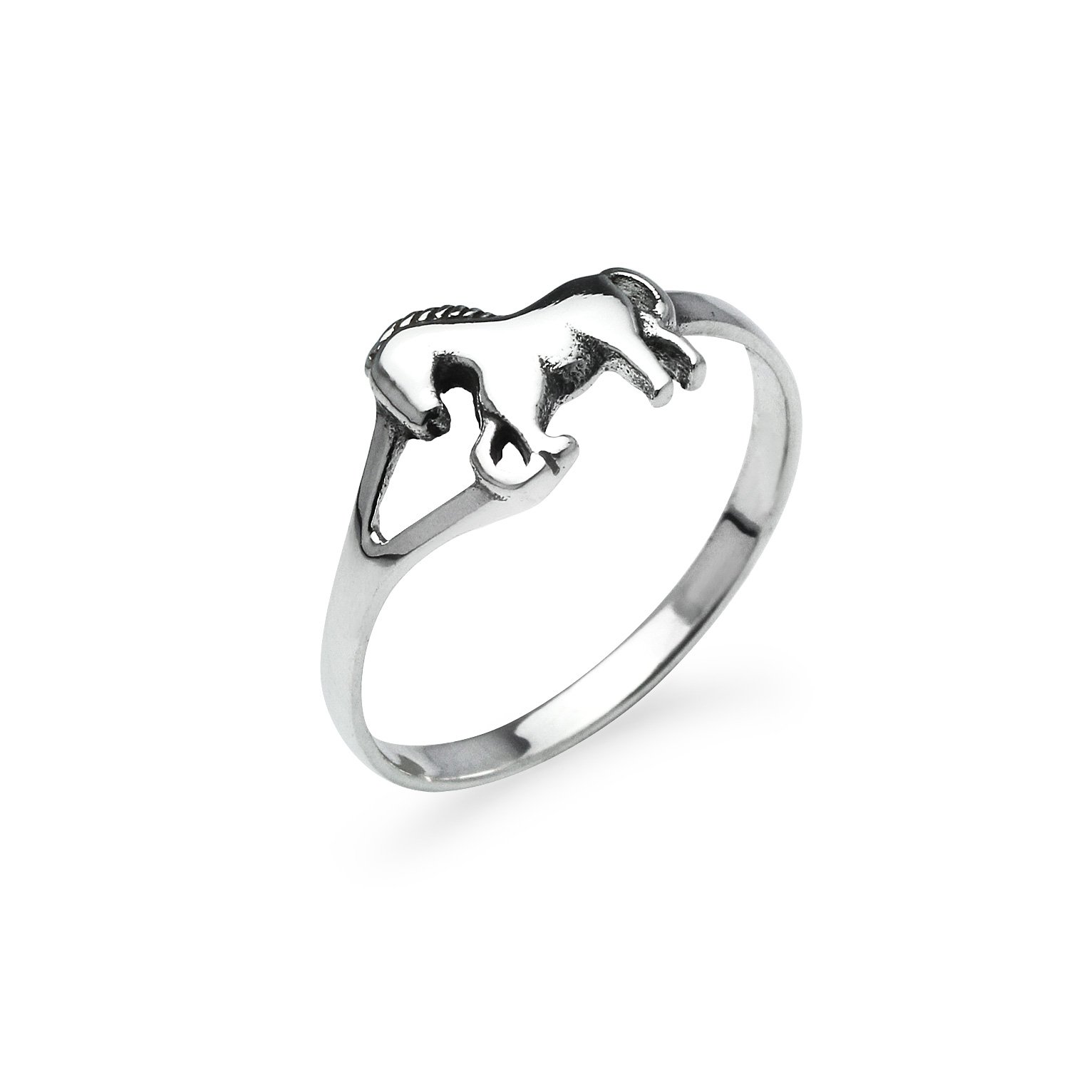 925 Sterling Silver Horse Stallion Ring | Charm Friendship Animal Promise Band Jewelry | Size 8