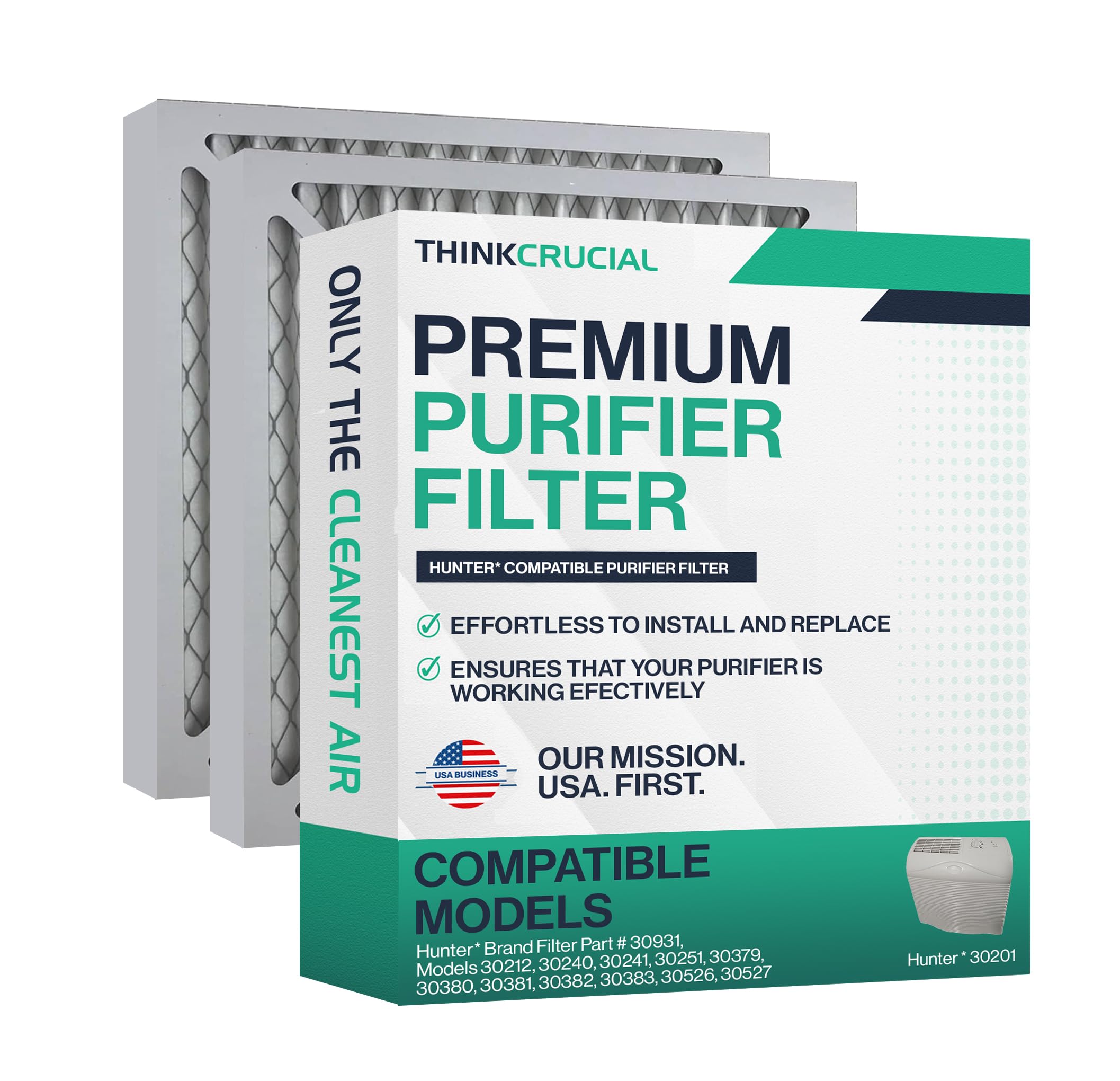 Crucial Air Purifier Filter – Compatible with Hunter® Brand Filter Part # 30931 – Models 30201, 30212, 301213, 30240, 30241, 30251, 30378, 30379, 30380, 30381, 30382, 30383 – Bulk Packs (2 Pack)