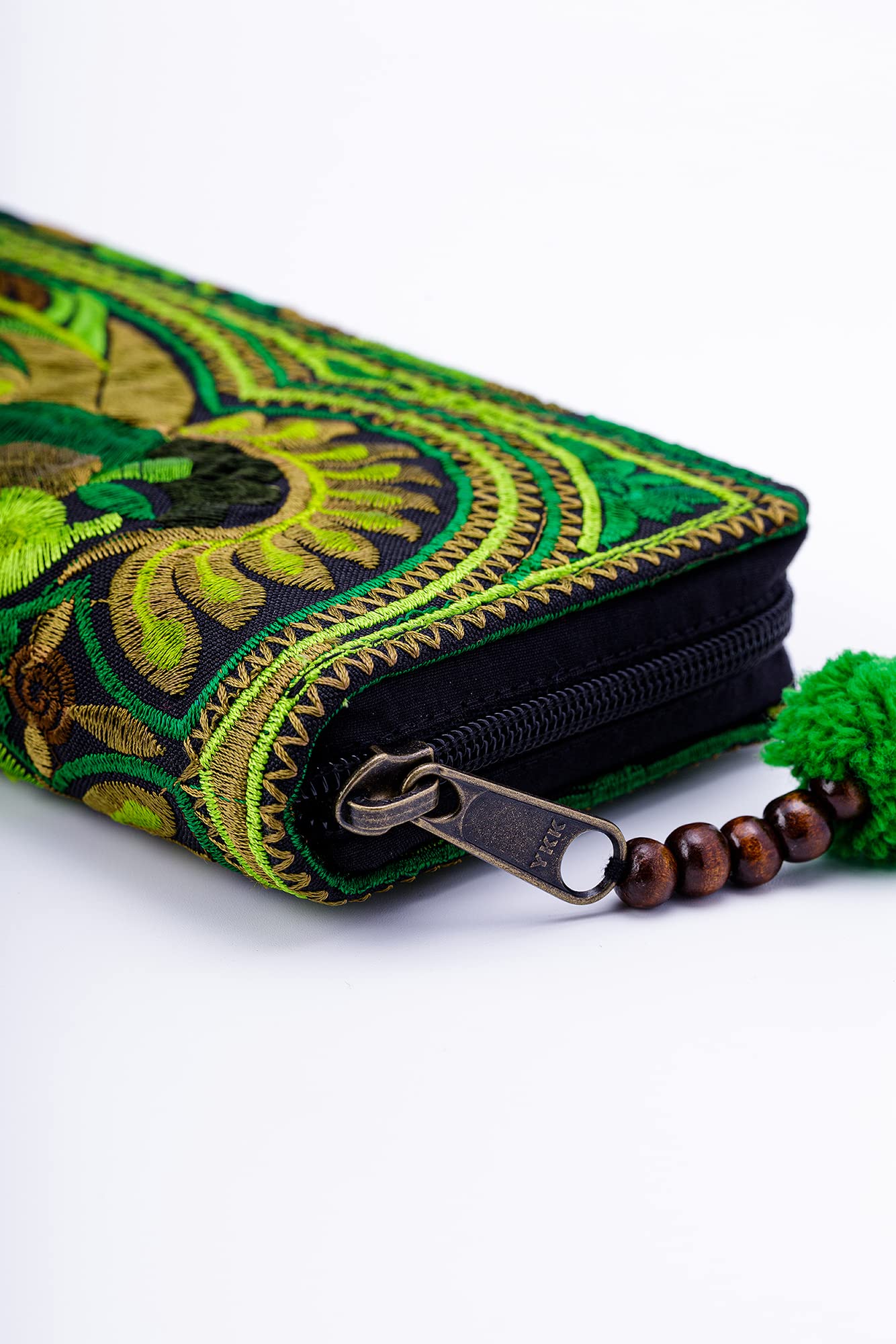 changnoi Unique Handmade Women's Wallet Thai Hmong Embroidered Fabric (Bird Green)