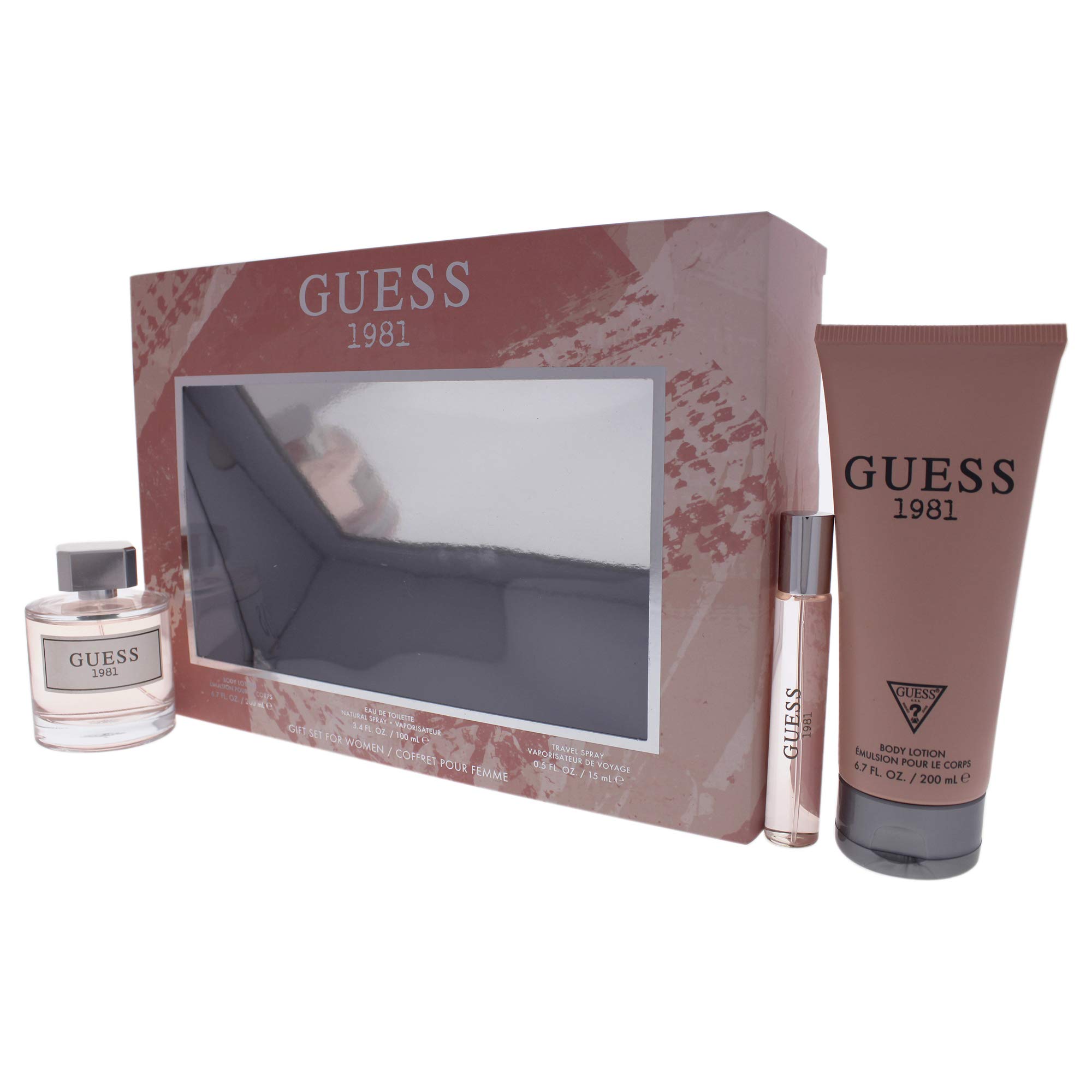 Guess 1981 for Women 3 Piece Gift Set, 3.4oz Eau De Toilette Spray + 0.5oz Eau De Toilette Spray + 6.7oz Body Lotion