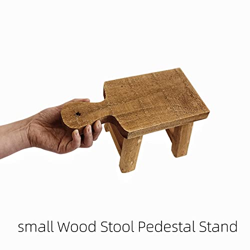 Farmhouse Wood Stool Pedestal Stand - Versatile Decorative Riser for Home and Kitchen, Perfect for Displaying Decorations or as a Candle Stand. Rough Wood Surface with Charm in Natural Brown