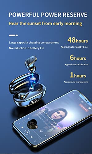 Bluetooth Headphones V5.3 Wireless Earbuds 48HRS Standby Battery Life with Wireless Charging Case & LED Power Display Deep Bass IPX7 Waterproof Earphones Microphone Stereo Headset for iPhone & Android