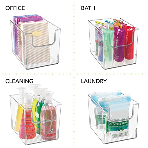 mDesign Modern Plastic Open Front Dip Storage Organizer Bin Basket for Kitchen Organization - Shelf, Cubby, Cabinet, Cupboard, and Pantry Organizing Decor - Ligne Collection - Clear