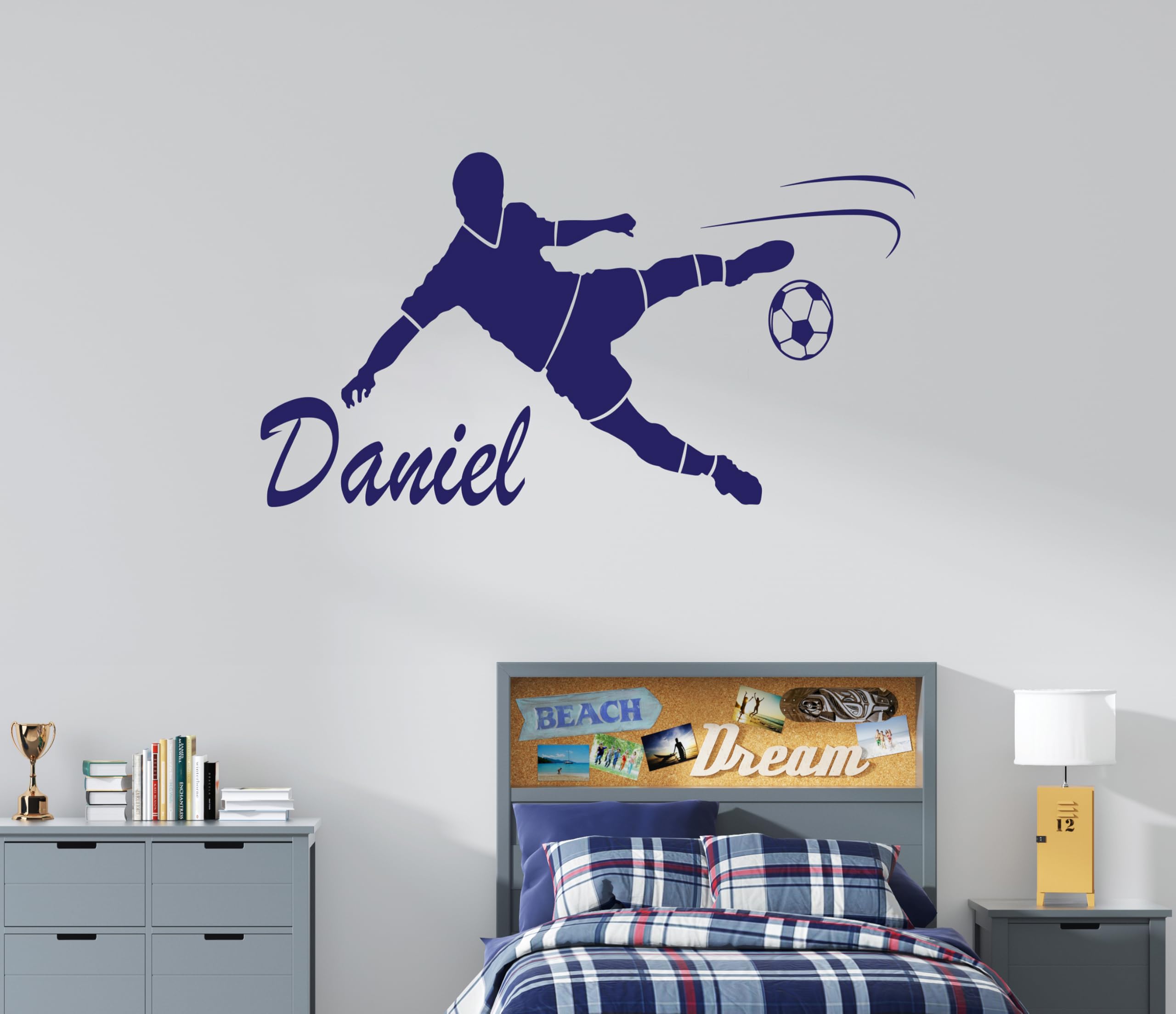 Custom Name Soccer Player Wall Decal - Soccer Wall Sticker - Wall Decal for Home Nursery Decoration (Wide 20"x9" Height Inches)