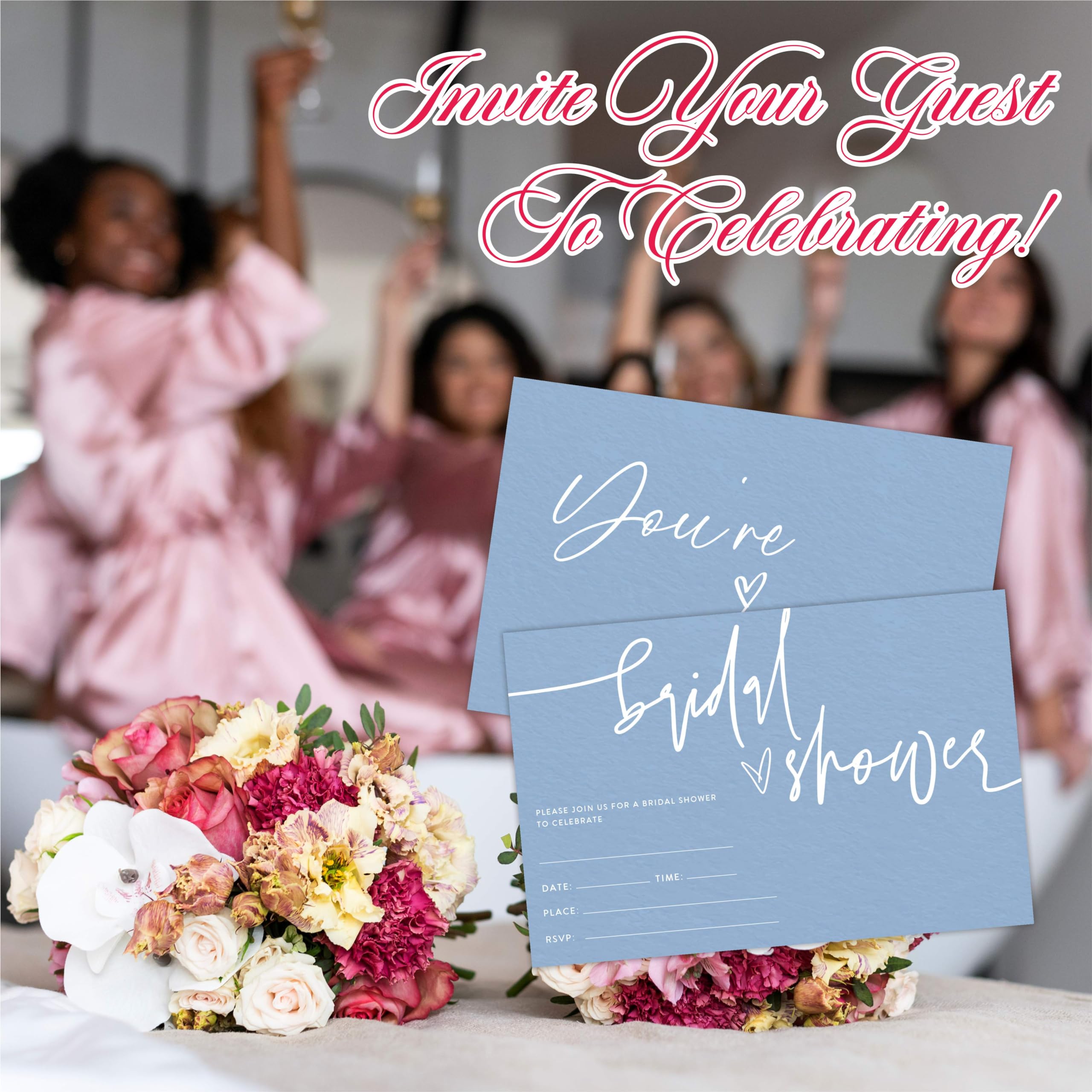 luixd 25 Bridal Shower Invitations - Double-Sided Fill In Minimalism Blue Invites With Envelopes, Invitations For Newlyweds,Bridal Shower, Party Favor & Supplies(Horizontal)- B22