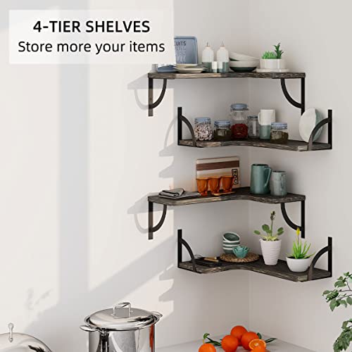 MOLYHOM Wood Floating Corner Shelves, Wall Shelves for Bedroom, 4 Sets of Wall Mounted Shelf…
