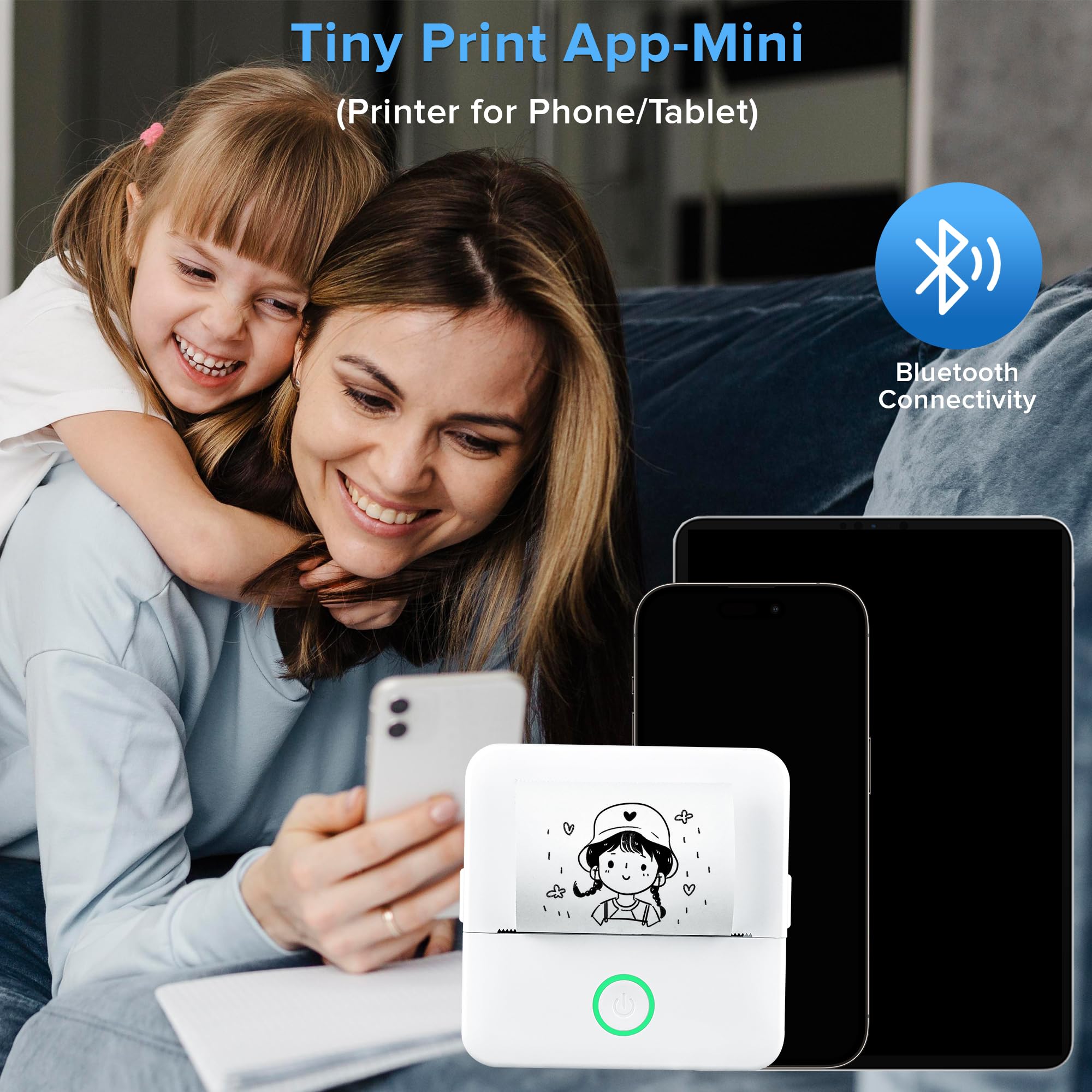 Hilceriy Portable Mini Printer Sticker Maker, Bluetooth Wireless Thermal Inkless Printer, Small Pocket Receipt Printer Compatible with Android/iOS for School Kid Supplies, Label