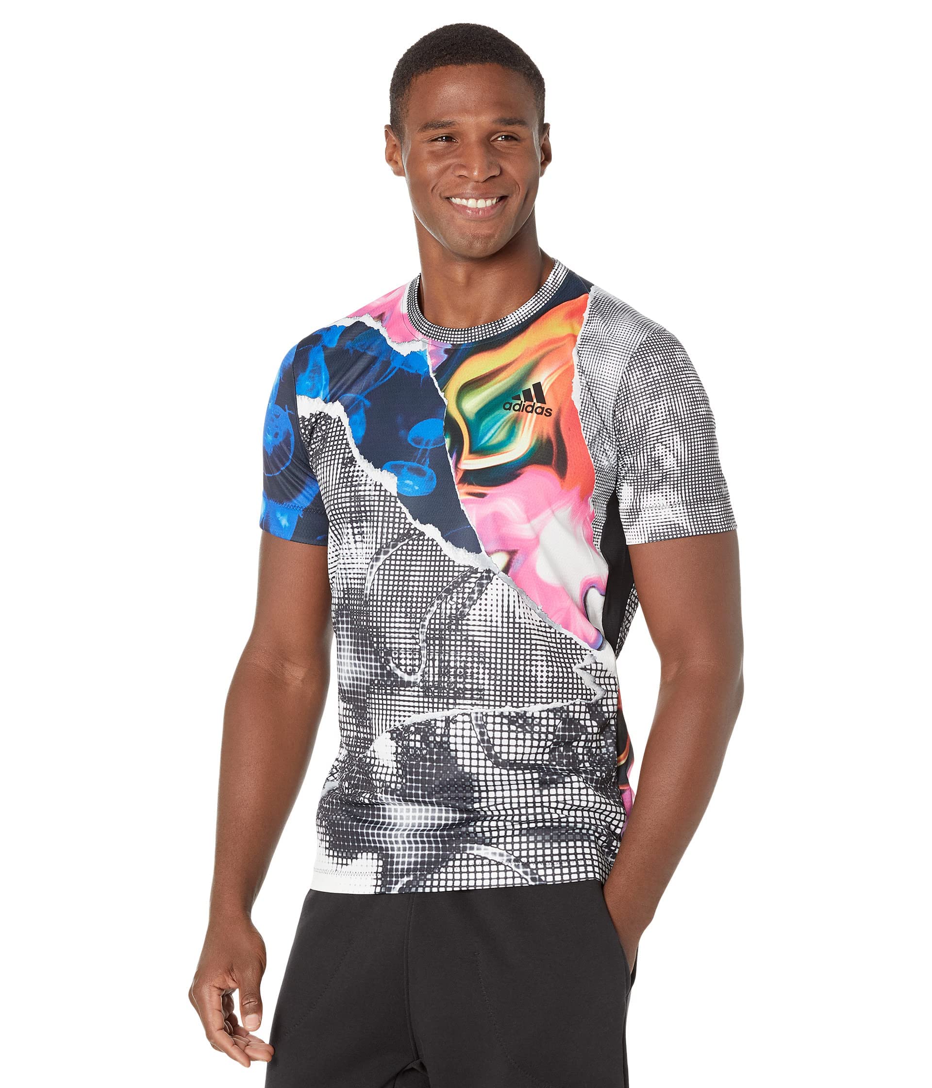 adidas Men's Tennis US Series Printed Freelift Tee, White, X-Large