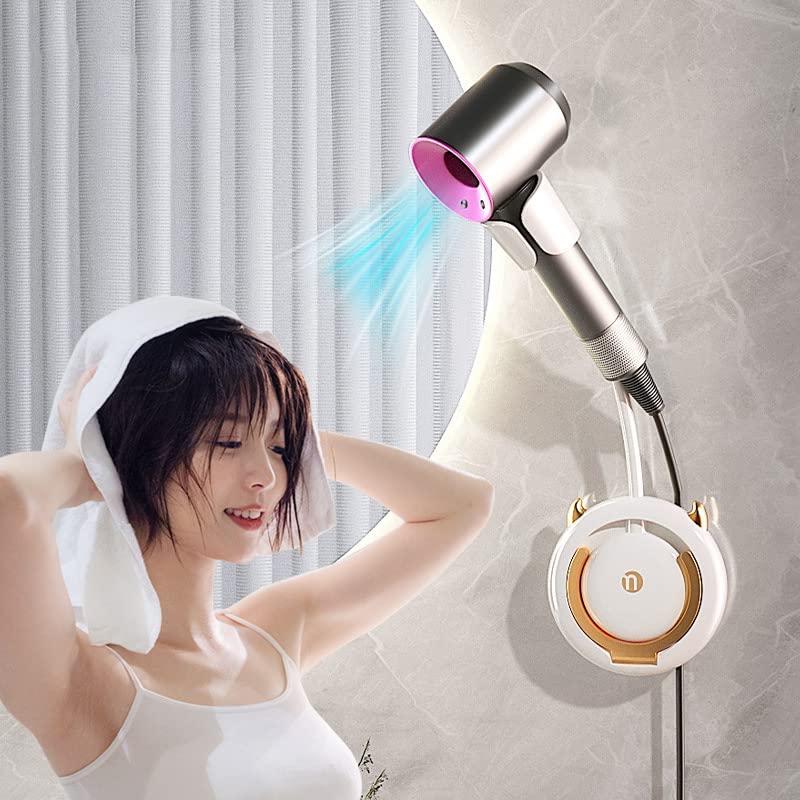 JARPSIRY 360° Adjustable Hands Free Hair Dryer Holder, Wall Mounted Blow Dryer Stand Rack with Cable Hanger, Flexible Lazy Hair Dryer Holder Bathroom Organizer