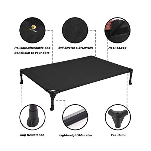 Veehoo Cooling Elevated Dog Bed, Portable Raised Pet Cot with Washable & Breathable Mesh, No-Slip Rubber Feet for Indoor & Outdoor Use, Large, Black