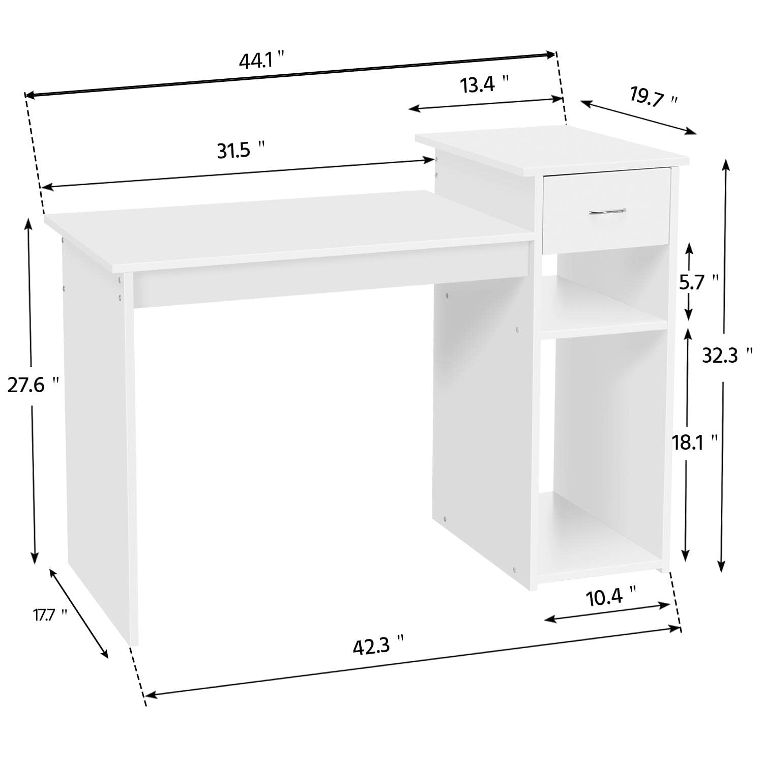 Yaheetech Home Office Computer Desk with Storage Drawer & Monitor Shelf, Writing PC Laptop Table Desk Study Workstation Furniture for Small Spaces, White