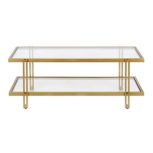 Henn&Hart 45" Wide Rectangular Coffee Table in Brass, Modern coffee tables for living room, studio apartment essentials