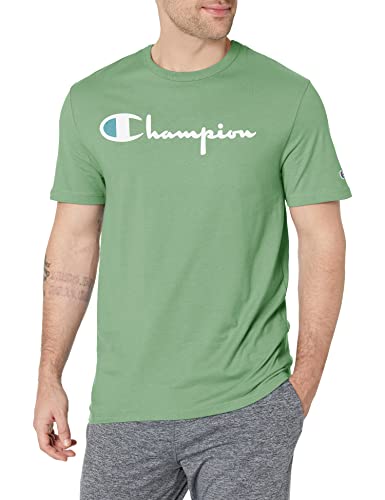 Champion T, 100% Cotton Shirt for Men, Lightweight Tee, Multiple Graphics, Native Fern Green-Y08254, Small