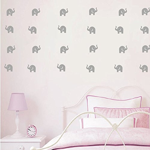 Cute Elephant Decal -36 Set Elephant Wall Decor Stickers for Kids Bedroom- Art Vinyl Removable Nursery Room Wall Decals (Light Gray)