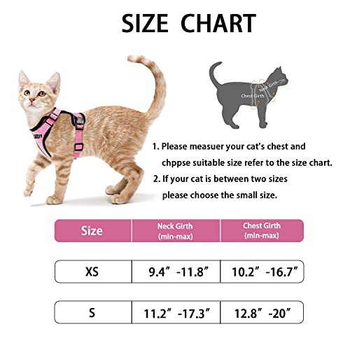 FIIL Cat Harness and Leash for Walking, Escape Proof Soft Adjustable Vest Harnesses for Cats, Adjustable Dog Harness - Reflective and Soft(Pink). (XS, Pink)