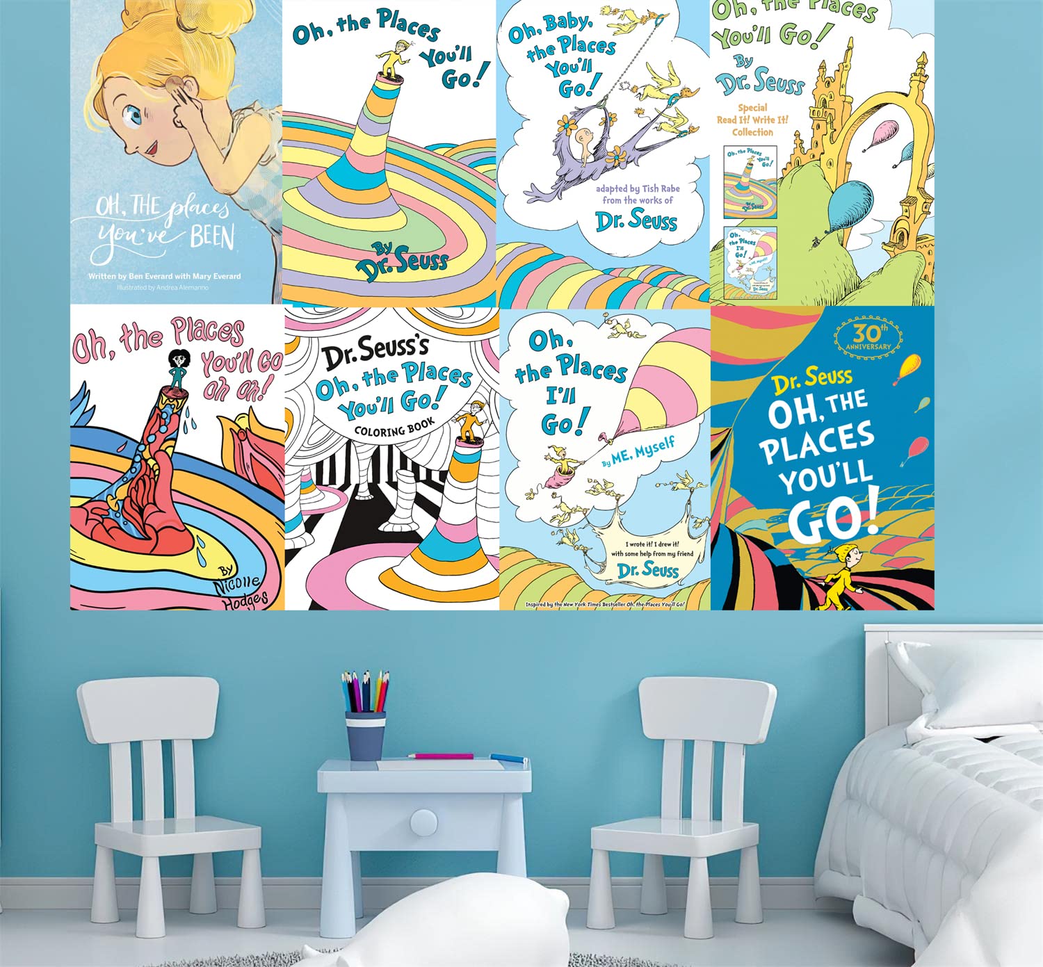 8 Sheet Dr Suess themed posters，Dr Suess party decoration， Adorable Wall Decor for Bedrooms Nursery Play Room