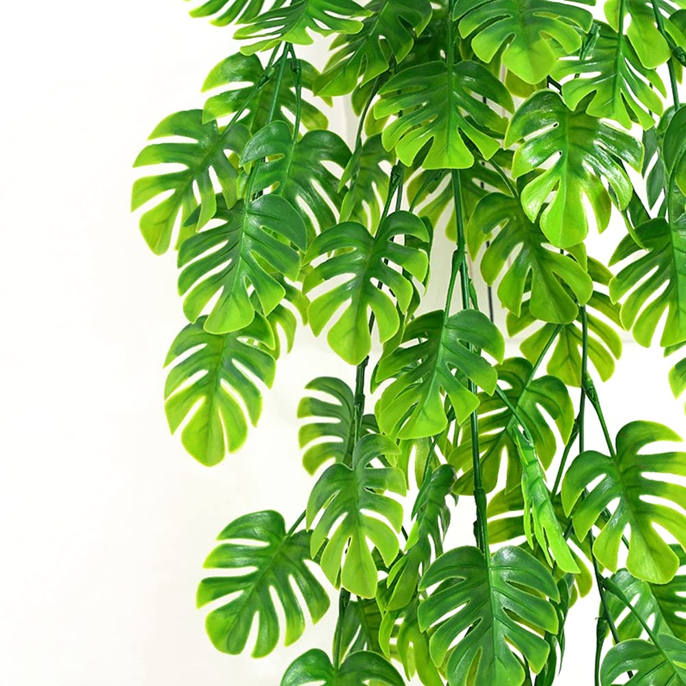 CATTREE Artificial Monstera Vines 2 Pack, Fake Ivy Tropical Leaf Jungle Leaves Plant Vine Greenery Artificial Hanging Plants for Home Kitchen Garden Office Wedding Wall Decoration
