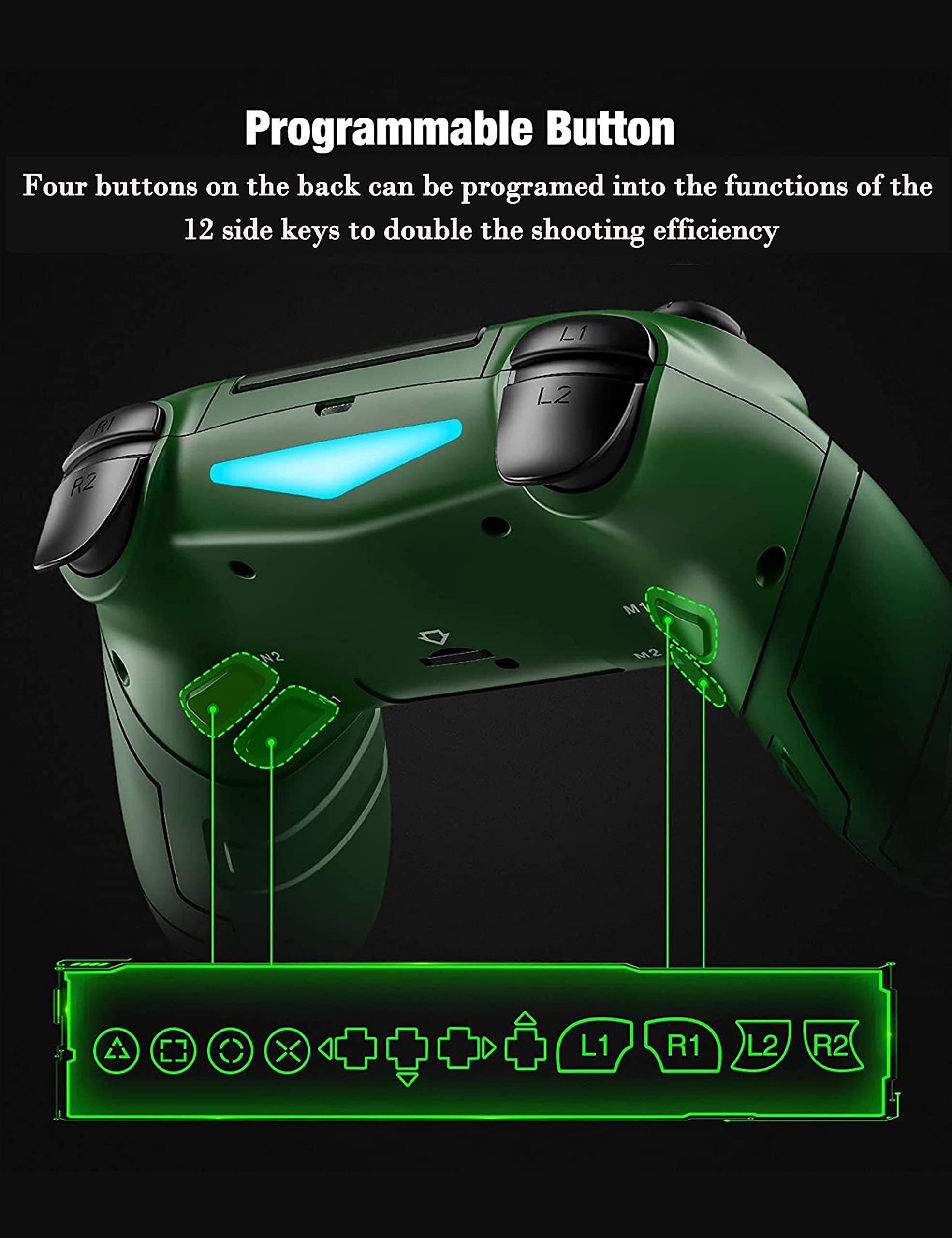 COWBOX 【2021 Upgraded Version】 PS4 Controller with 3 Programmable Back Buttons and 1 Sensitivity-Control Back Button, Game Controller Remote with Turbo/Gyro/HD Dual Vibration/Touch Panel/LED