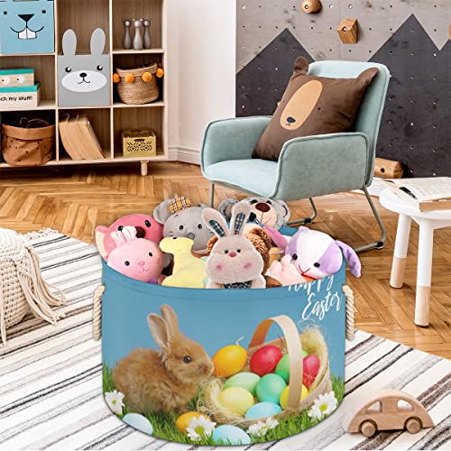 Happy Easter Funny Rabbits (9) Large Round Baskets for Storage Laundry Baskets with Handles Blanket Storage Basket for Bathroom Shelves Bins for Organizing Nursery Hamper Girl Boy