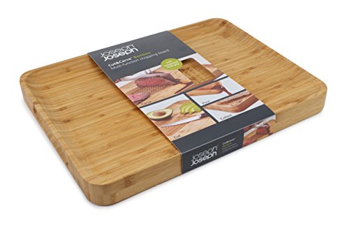Joseph Joseph Cut & Carve Bamboo Cutting Board with Food Grip and Angled Surface Yellow Large