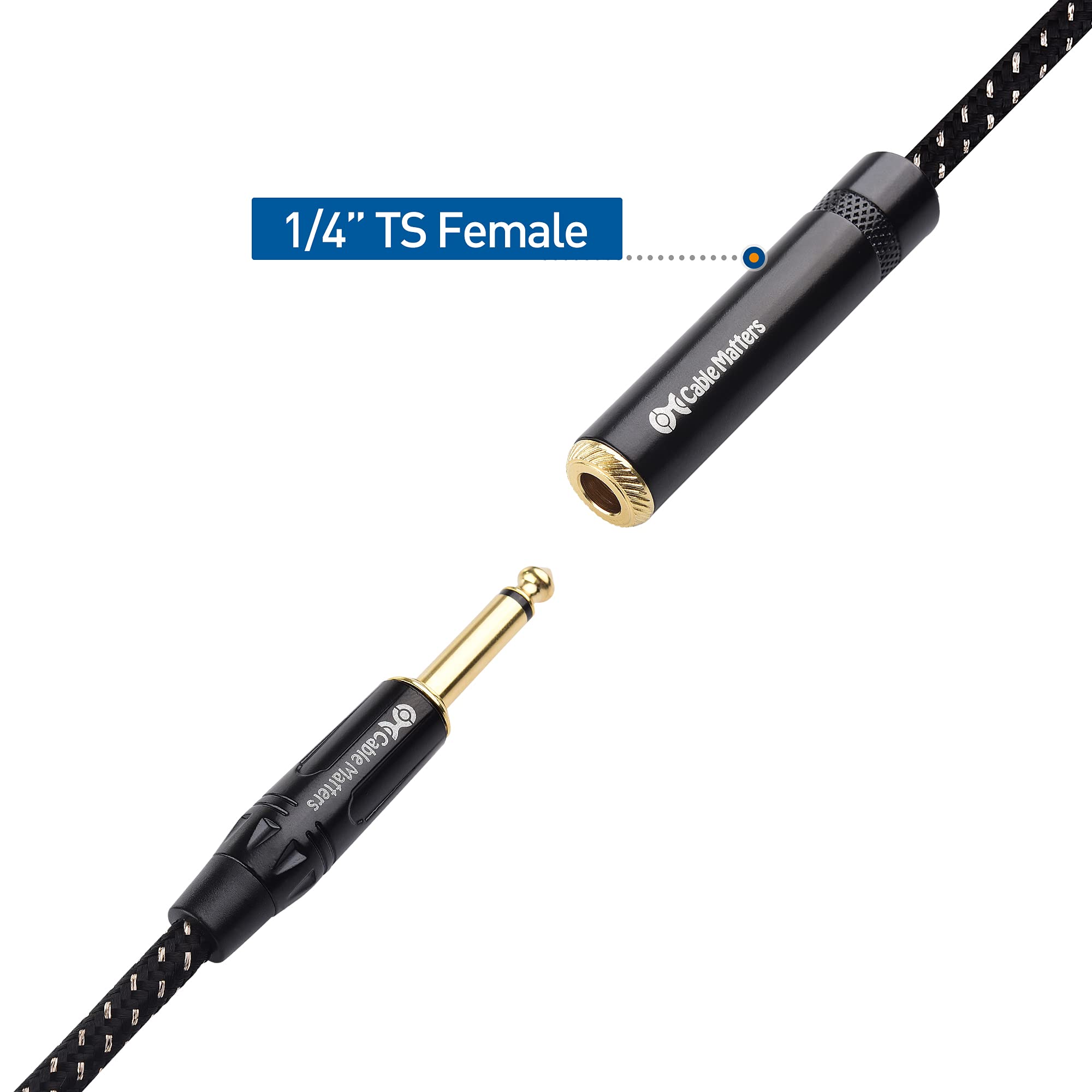 Cable Matters 2-Pack 1/4 Inch Mono TS Extension Cable in Black - 6 Feet / 1.8 Meters, Guitar Extension Cable, 1/4 Instrument Extension Cable