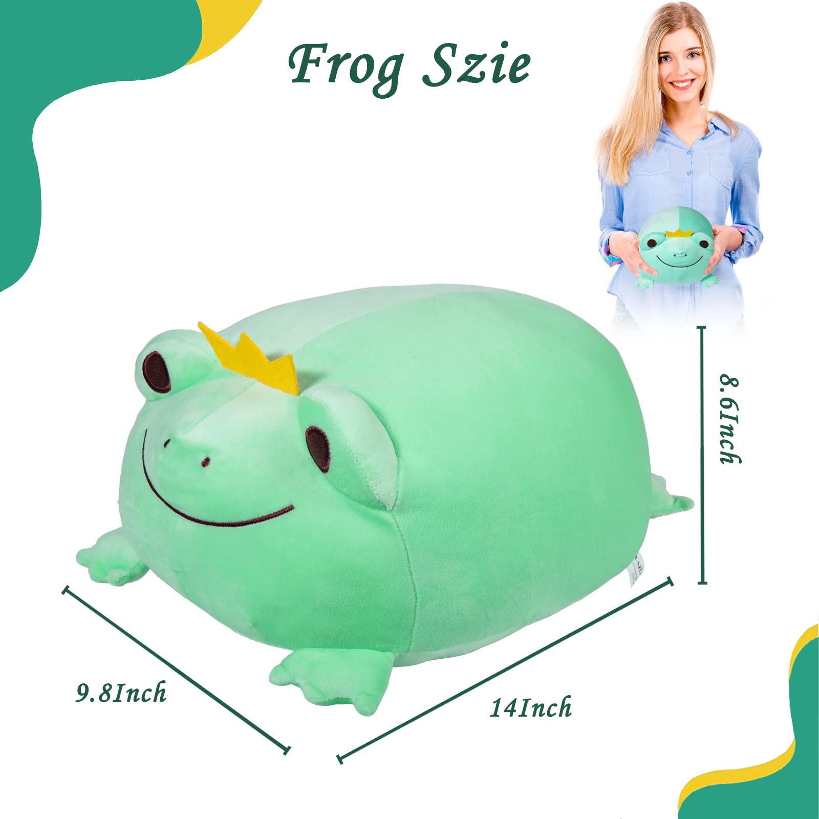 CAZOYEE Cute Frog Plush, Stuffed Animal Soft Toy, Adorable Cool Pillow & Plushies for Kids, Bedroom Decor, Gift Idea