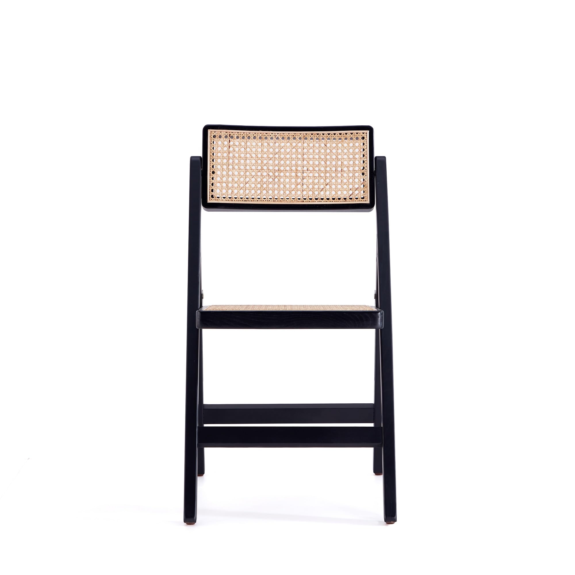 Manhattan Comfort Pullman Folding Rattan Wicker Cane Side Outdoor Dining Chair for Dining Room, Patio, Restaurant, Bistro, Cafe and Pub, Set of 4, Black/Natural