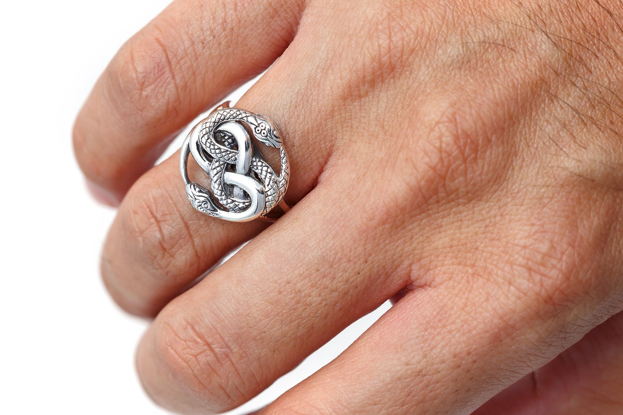 925 Sterling Silver Ouroboros Uroboros Serpent Snake Infinity Eating Tail Ring (8)