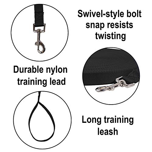 Hi Kiss Dog/Puppy Obedience Recall Training Agility Lead - 15ft 20ft 30ft 50ft 100ft Training Leash - Great for Play, Camping, or Backyard - Black 30ft