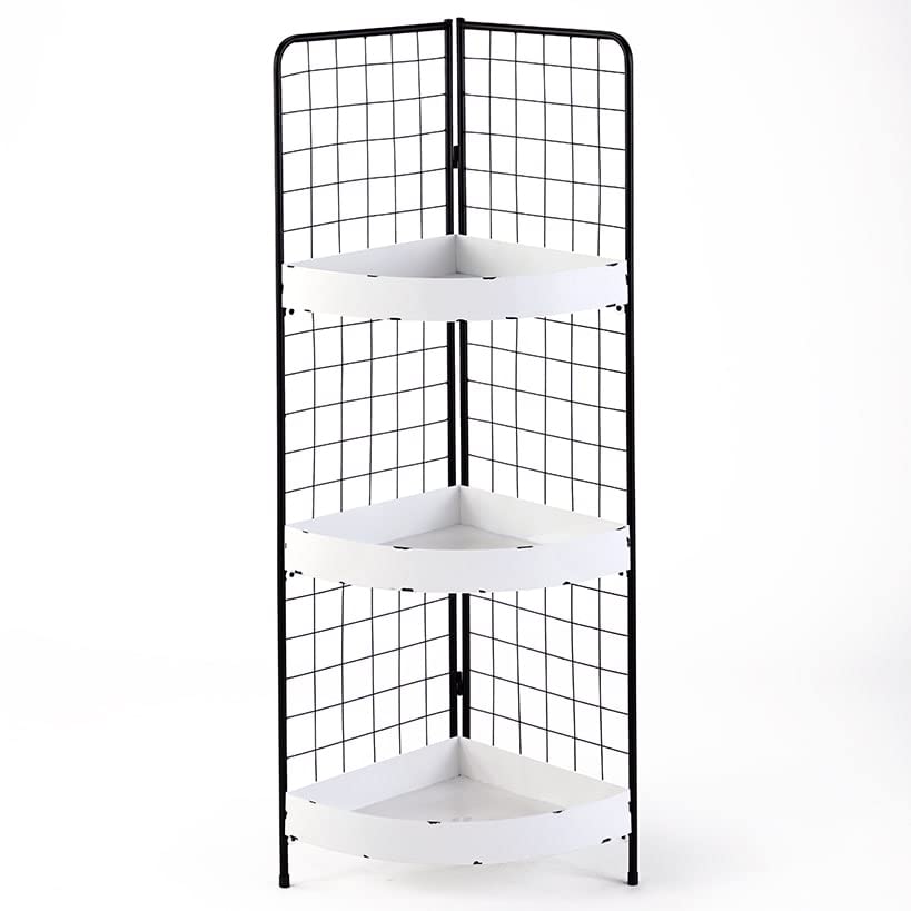 The Lakeside Collection Metal Corner Shelf - 3 Tier Rustic Farmhouse Shelving Display Unit - White