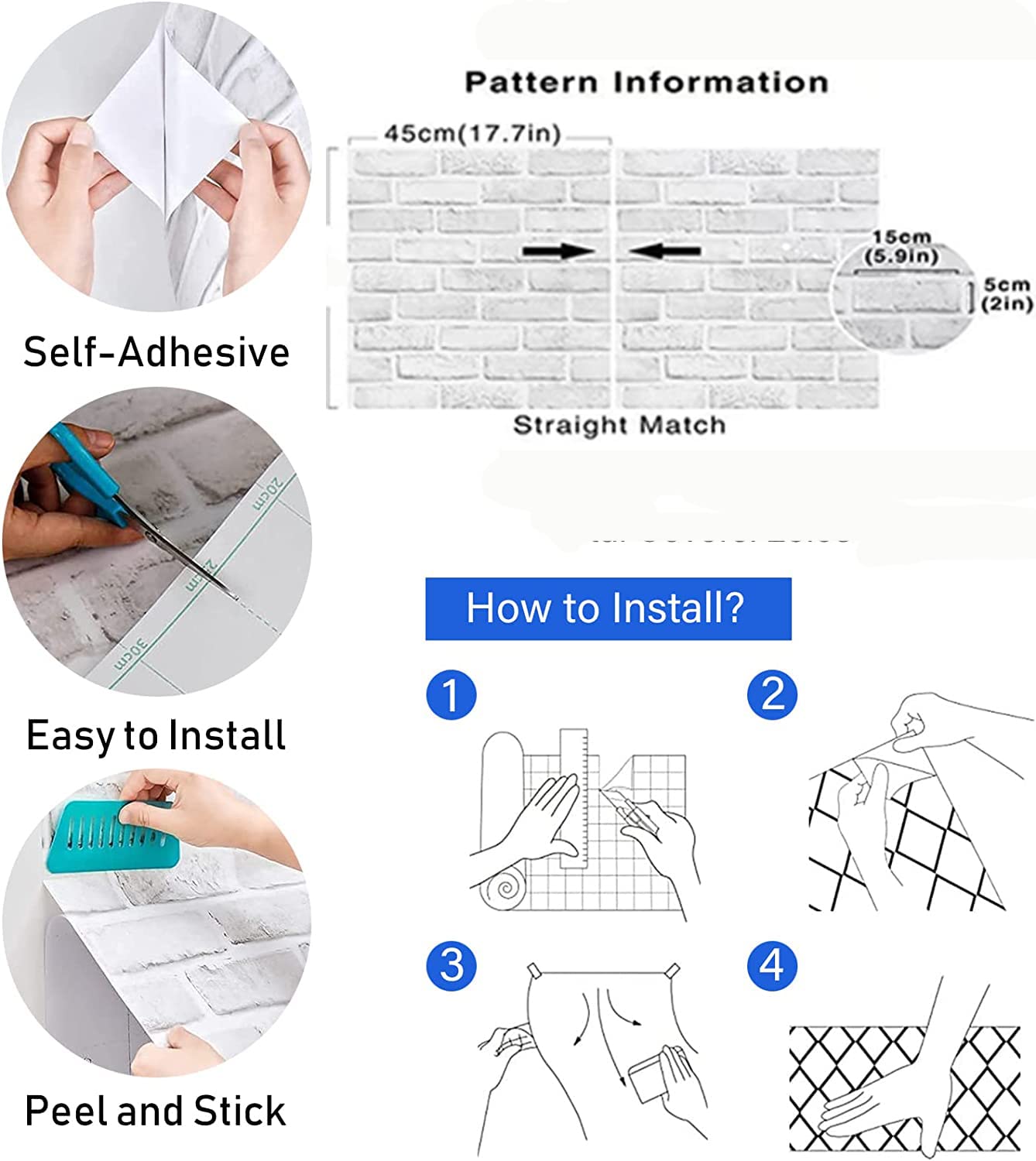 ComShion White Brick Peel and Stick Wallpaper Waterproof Self-Adhesive Faux White Brick Contact Paper for Fireplace Accent Walls Wallpaper Backsplash School 17.7βx118β