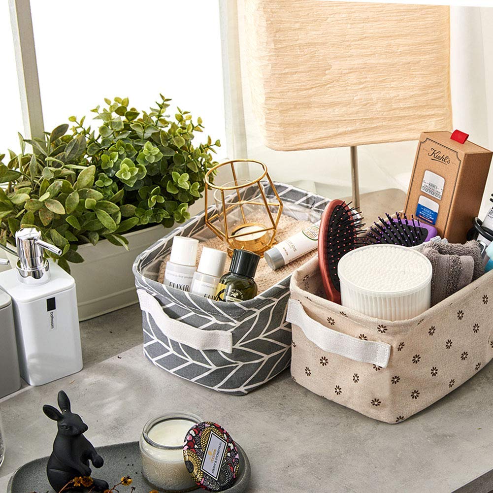 EZOWare 6 Pcs Small Foldable Storage Bins Baskets, Collapsible Linen Canvas Fabric Organizer Containers with Handles for Bathroom Toys Nursery Kids Toddlers Home and Office - Multi, 10 x 6.5 x 5 inch