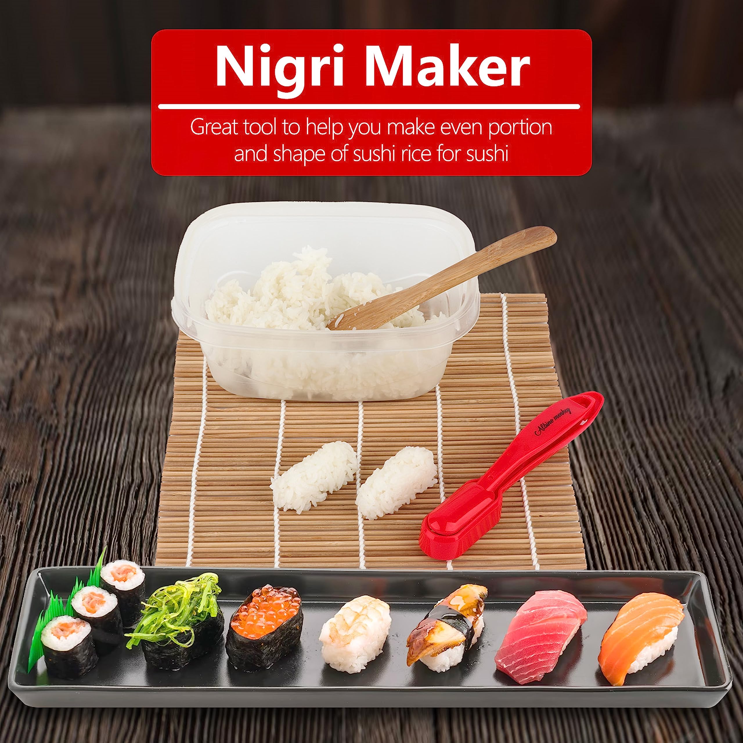 Albino monkey Sushi Making Kit - Elevate Your Sushi Skills in Minutes! Includes New Upgraded Sashimi Knife & Sushi Maker Bazooka, 2 Mats, Nigiri Tool, and More β Perfect for Beginners