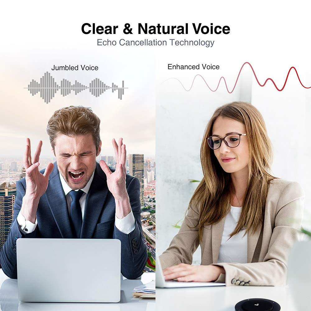 AV Access USB/Bluetooth Speakerphone Full-Duplex Audio, 4 AI Mics Beamforming, 8 Meter 360°Voice Pickup, Loud & Clear, Echo Cancellation, for Skype Zoom Conference Calls