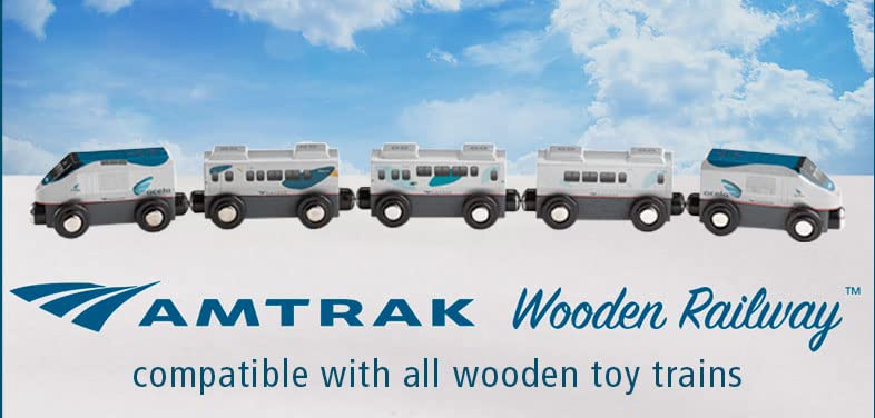 Amtrak Acela Wooden Train 5 Car Set 3 inch Long Cars Compatible with Other Railroads