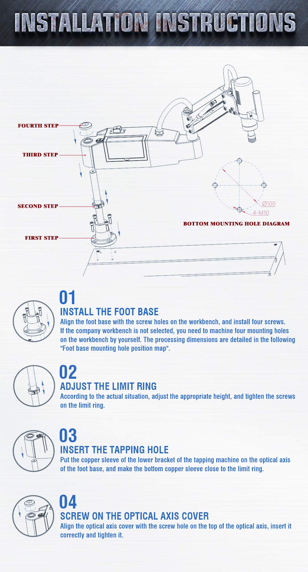 US Stock ZAC Electric Tapping Machine Flexible Arm Tapping Threading Machine (M3-M16)