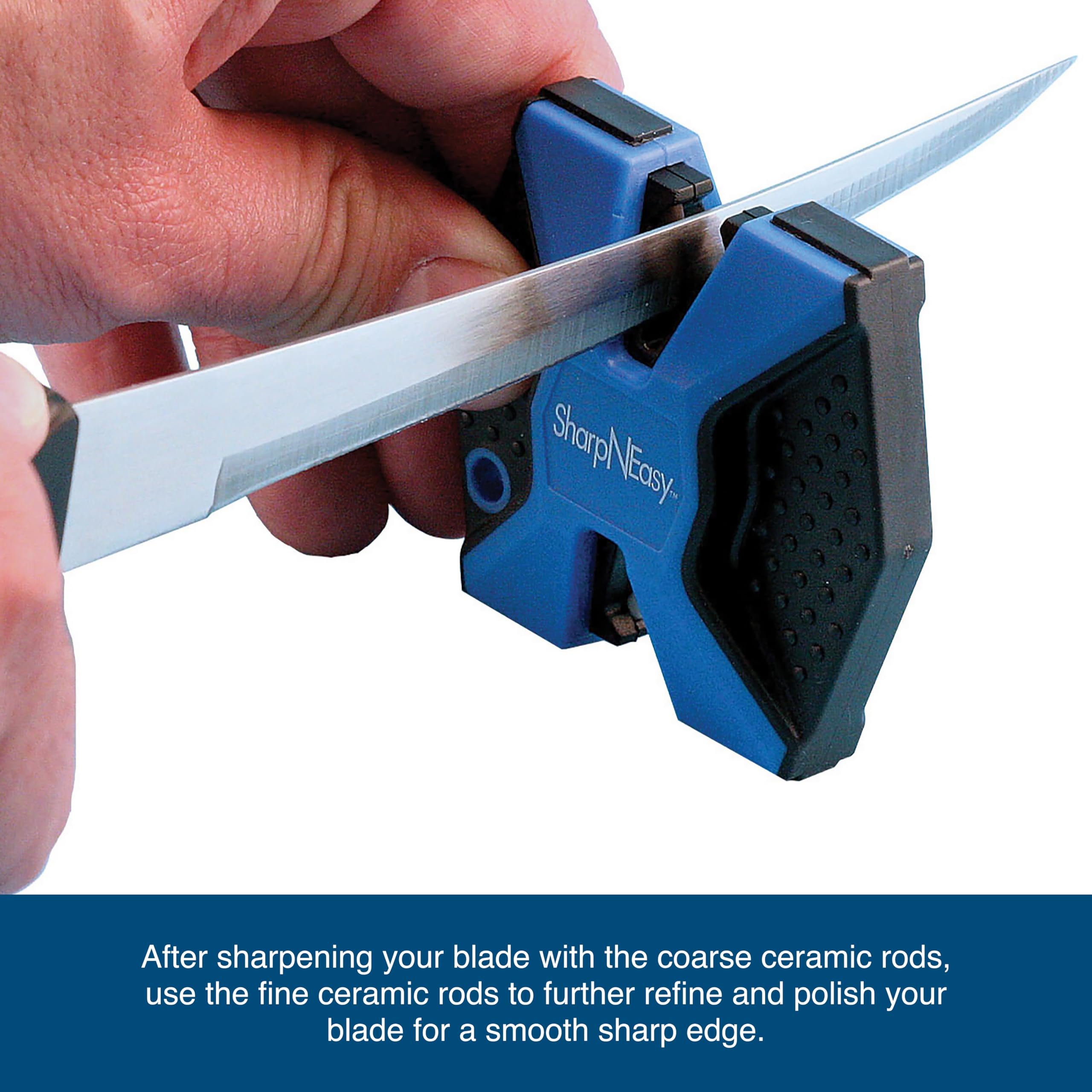 AccuSharp 2-Step Knife Sharpener - Sharpens, Restores, & Hones - 2-Step Coarse and Fine Rods for Kitchen Knives & All Types of Blades - Keychain Pull Through Knife Sharpener - Blue