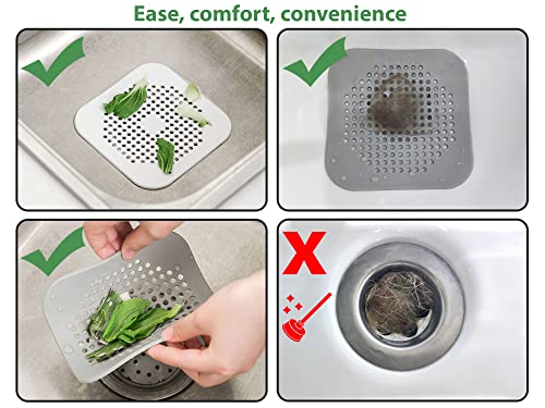 AG COMPANY 1 Pc white Rubber Silicone Square Sink Strainer Bathroom – Best Protection Flat Strainer Stopper with Suction Cups - Filter Shower Drain Cover Stall - Bathtub Hair Catcher Drain Covers.