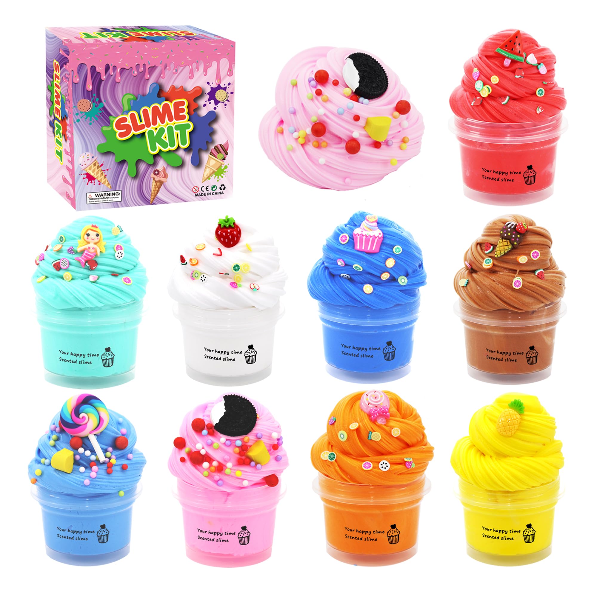9 Pack Butter Slime Kit for Girls,Party Favors Stretchy and Non-Sticky, Stress Relief Toy for Kids,Soft DIY Slime for Boys