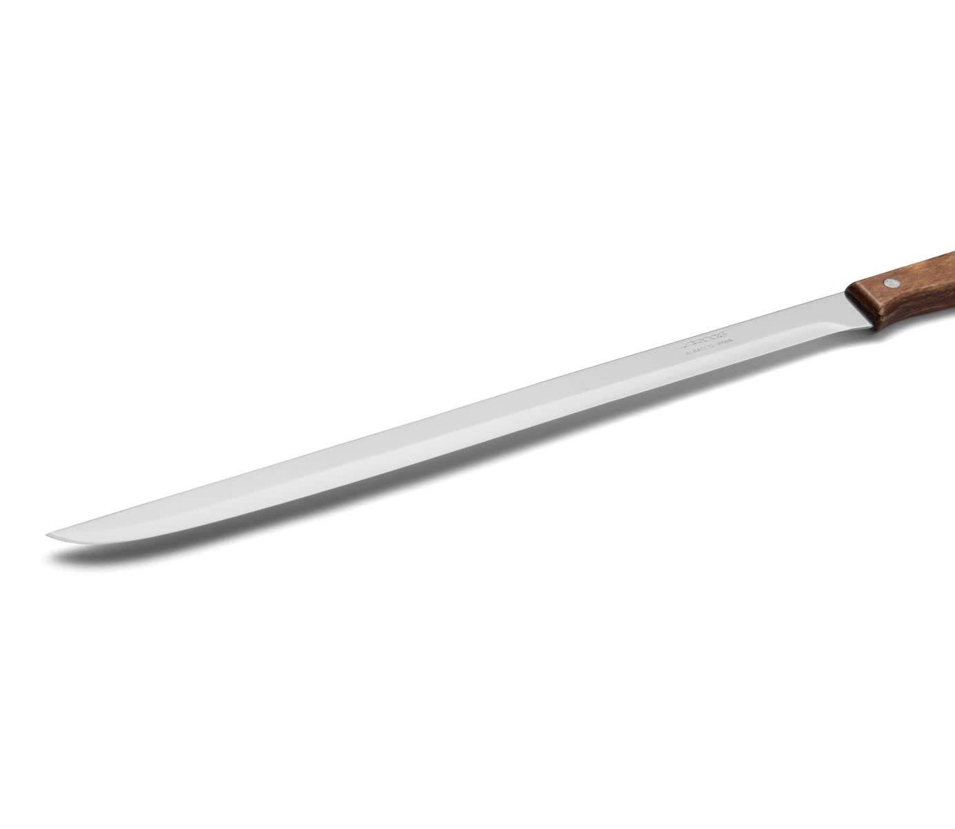 ARCOS Carving Knife 10 Inch Stainless Steel. Sharp Ham Slicer Knife to Cut Ham and Meat. Compressed Wood Handle and 250mm Blade. Series Latina. Color Brown