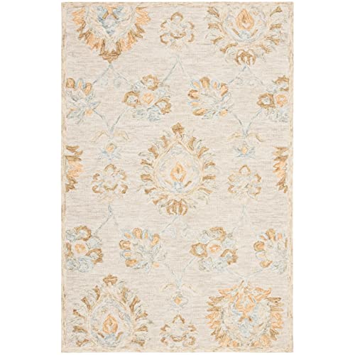 SAFAVIEH Blossom Collection 5' x 8' Beige / Sage BLM560B Handmade Premium Wool Area Rug