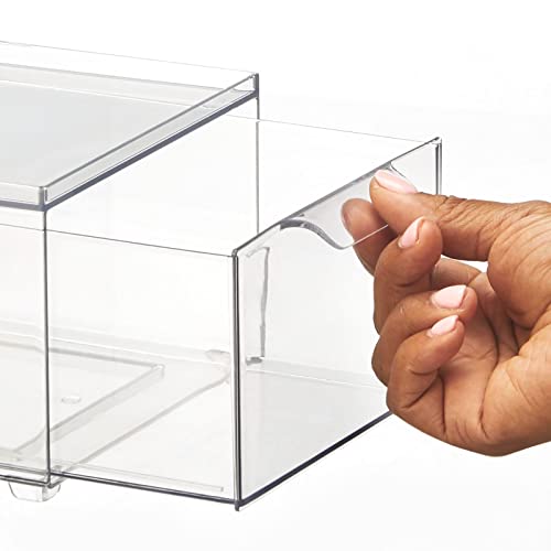 mDesign Stackable Storage Containers Box with 2 Pull-Out Drawers - Stacking Plastic Drawer Bins for Closet Organization, Linen, Coat, Bedroom or Entryway Closets - Lumiere Collection - 2 Pack - Clear