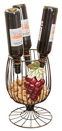 Vintage Decorative Metal Wire Goblet Shaped Freestanding Wine Bottle and Cork Holder
