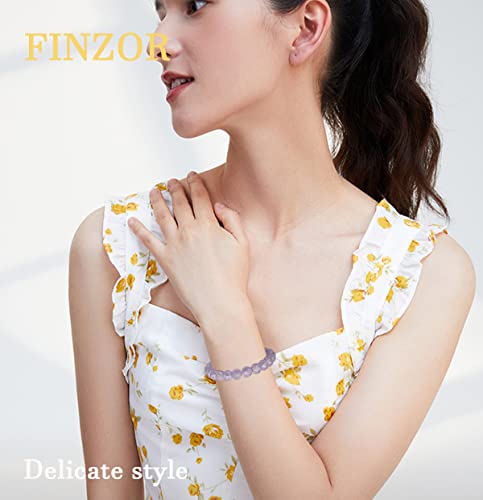 FINZOR 15Pcs Beaded Bracelets Handmade Stretch Glass Bracelet for Women Multicolor Snowflake Crack Crystal Beads Bracelet Elastic Round Bead Bracelets Jewelry Adjustable 8mm
