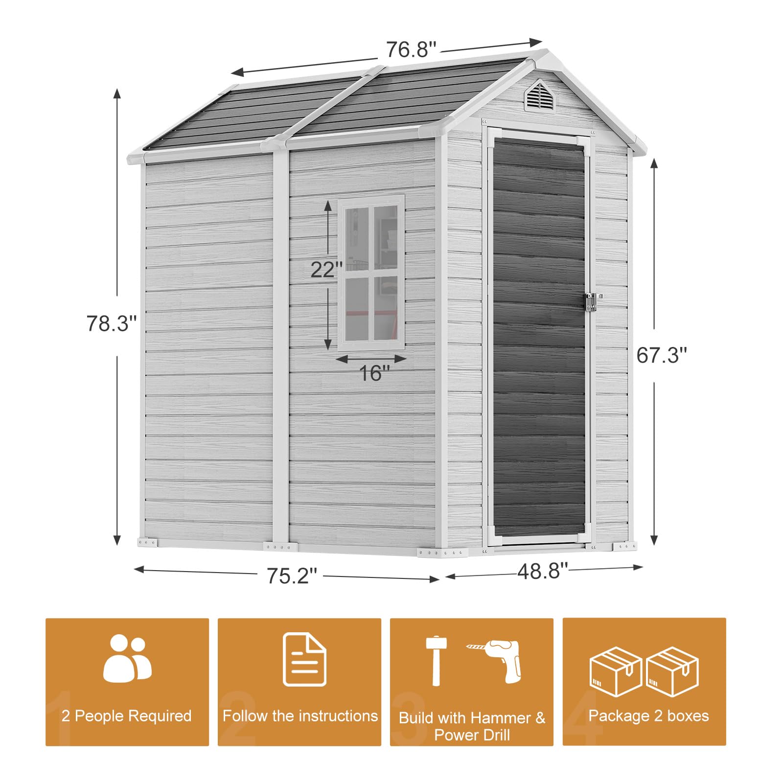 Outdoor Resin Storage Shed 6x4 FT, Large Waterproof Outside Sheds Storage with Floor Window Lockable Door Included, Plastic Sheds for Backyard Garden Patio Lawn Tools, Gray