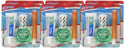 Handy Solutions Oral Care 3-Piece Travel Size Set w/Mouthwash, Toothpaste, & Folding Toothbrush (Pack of 6), TSA Approved